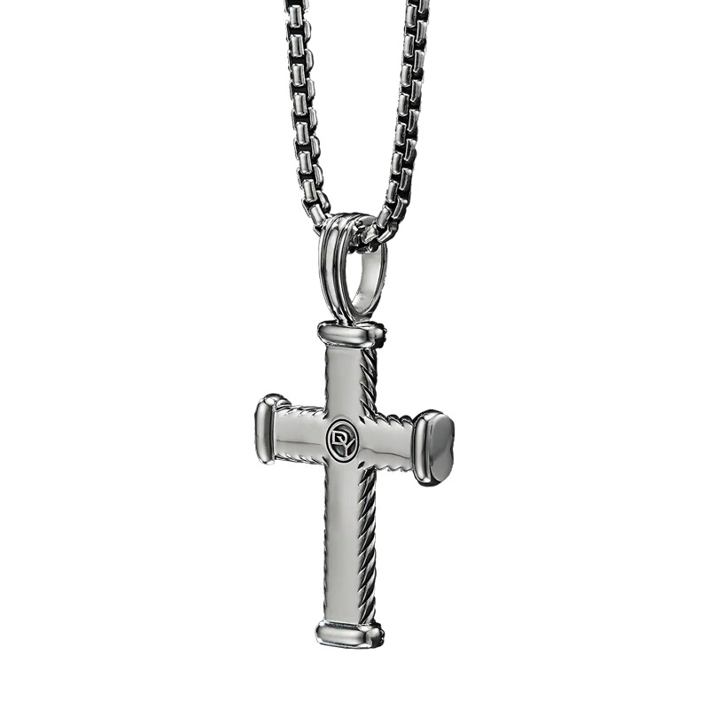 Genuine David Yurman Cross with 22 Inch Sterling Silver Chain and Black ...