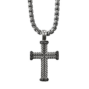 Genuine David Yurman Cross with 22 Inch Sterling Silver Chain and Black ...