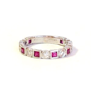 Diamond Square Ruby Band 14 karat White Gold
