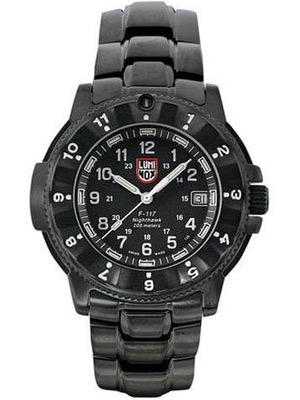 Luminox Quartz Watch Nighthawk 3402: Date, Black Brushed Steel Case