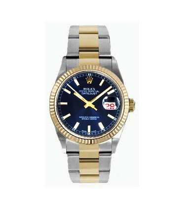Rolex Mens Datejust Blue Dial Swiss Chronometer 18k Yellow Gold 16233